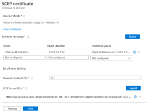 Intune SCEP Profile Configuration and Explanation