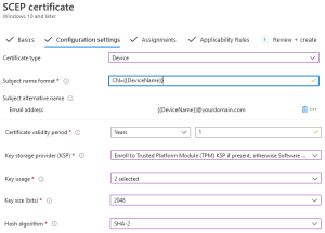Intune SCEP Profile Configuration and Explanation