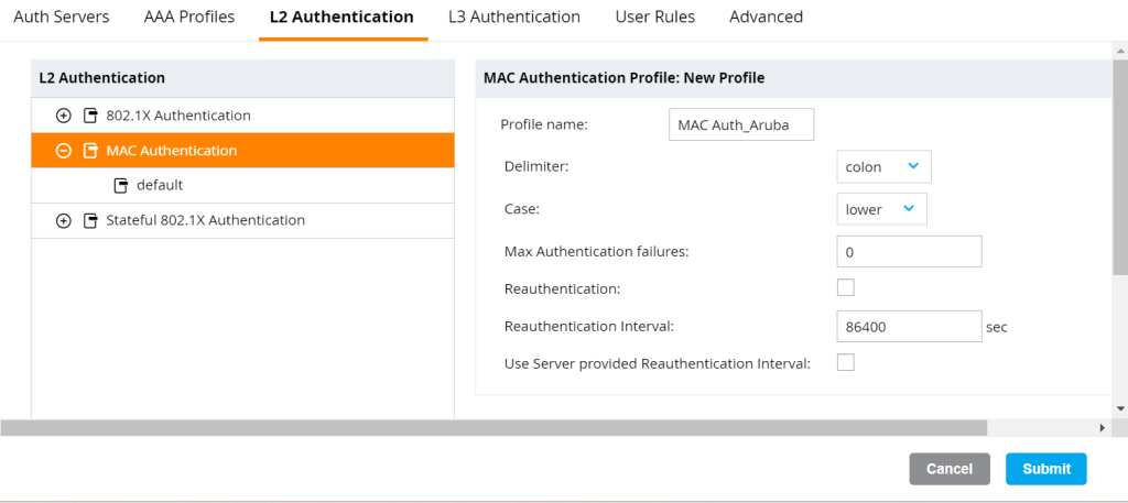 How to integrate MAC based RADIUS Authentication with Aruba IAP